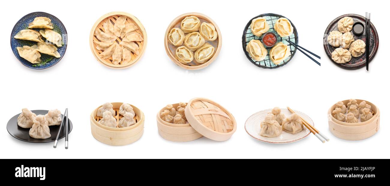 Set of Asian dumplings on white background Stock Photo - Alamy
