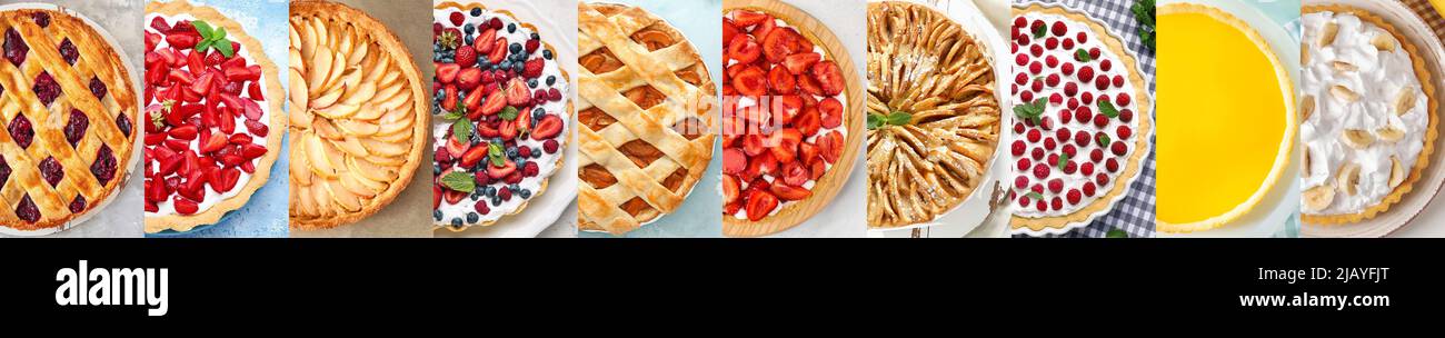 Set of many different pies, top view Stock Photo - Alamy