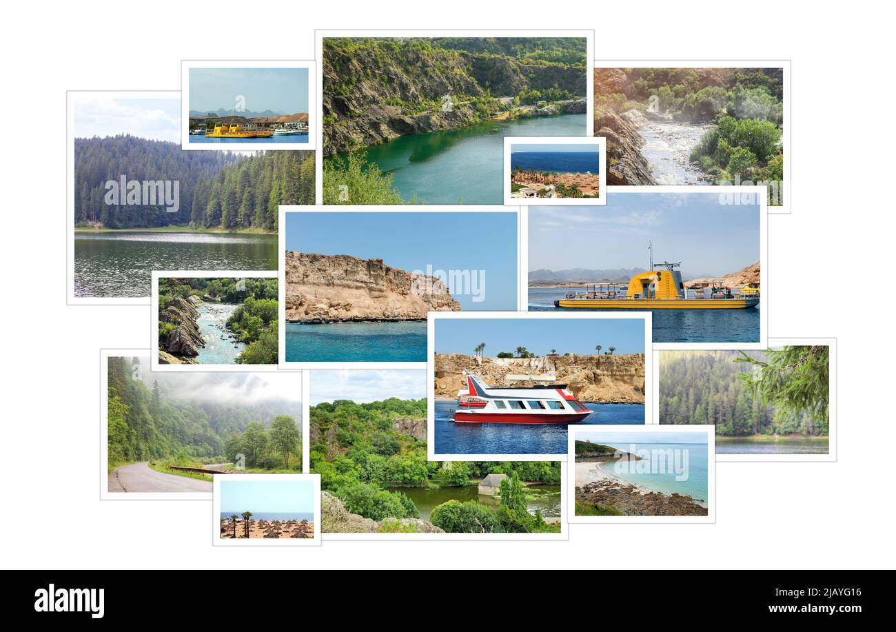 Set of travel photos on white background Stock Photo - Alamy