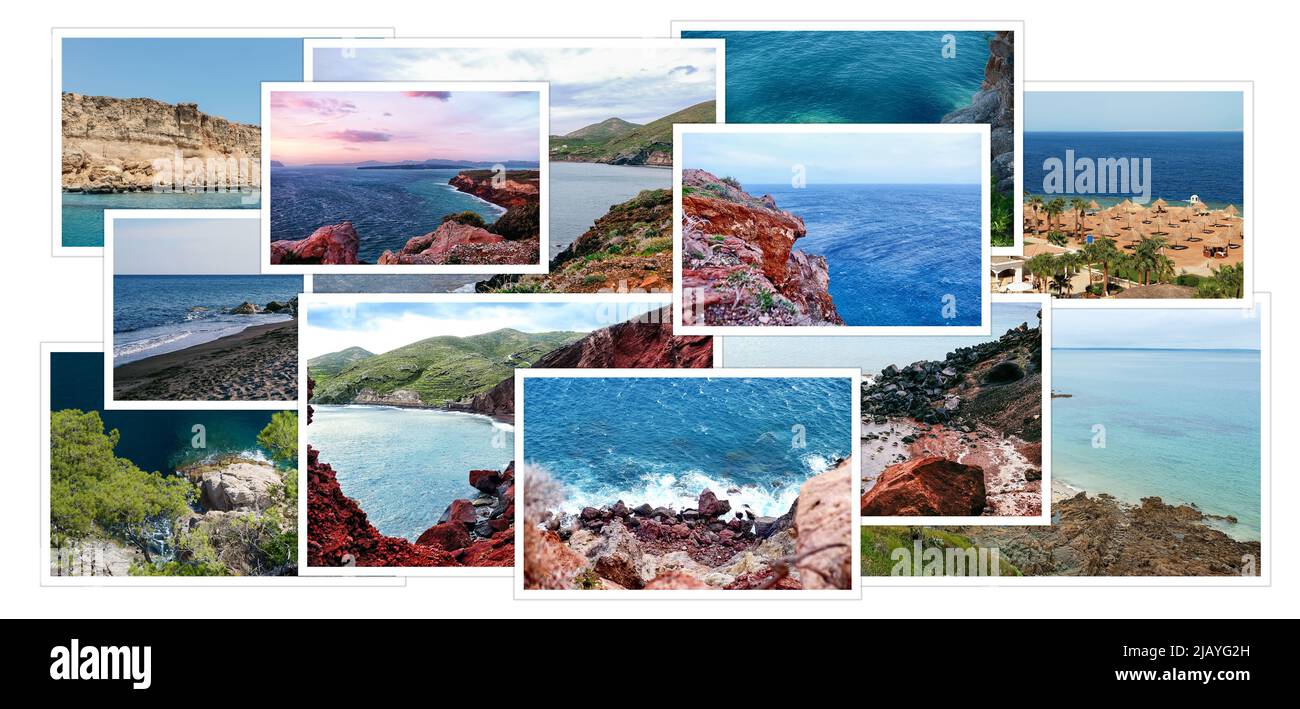 Set of travel photos on white background Stock Photo - Alamy