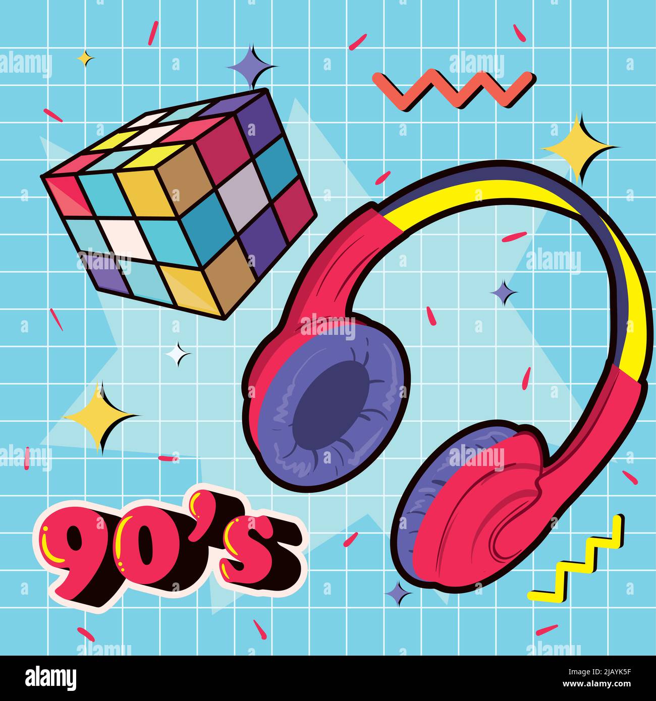 90s rubik cube and headphones Stock Vector Image & Art - Alamy