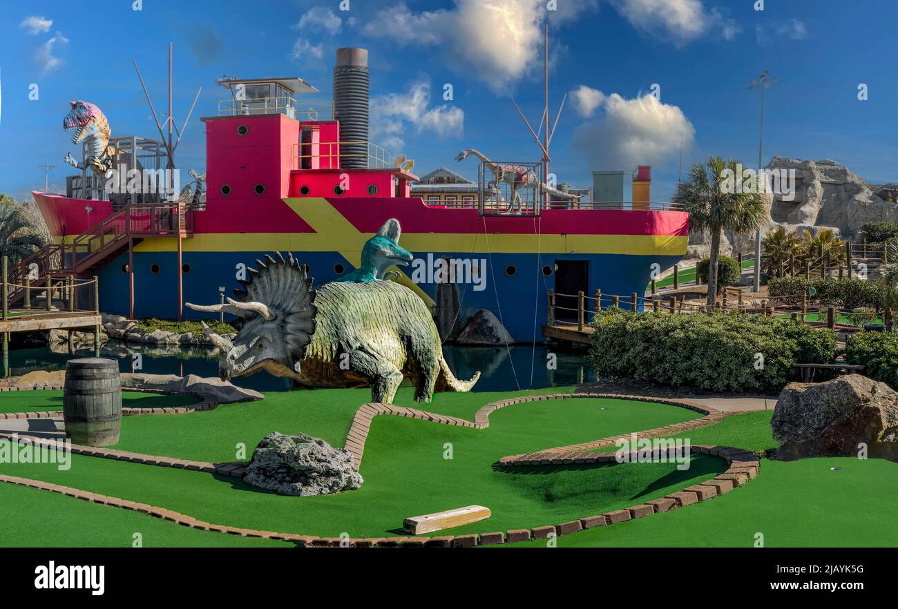 Dinosaur themed miniature golf course in N. Myrtle Beach SC Stock Photo ...