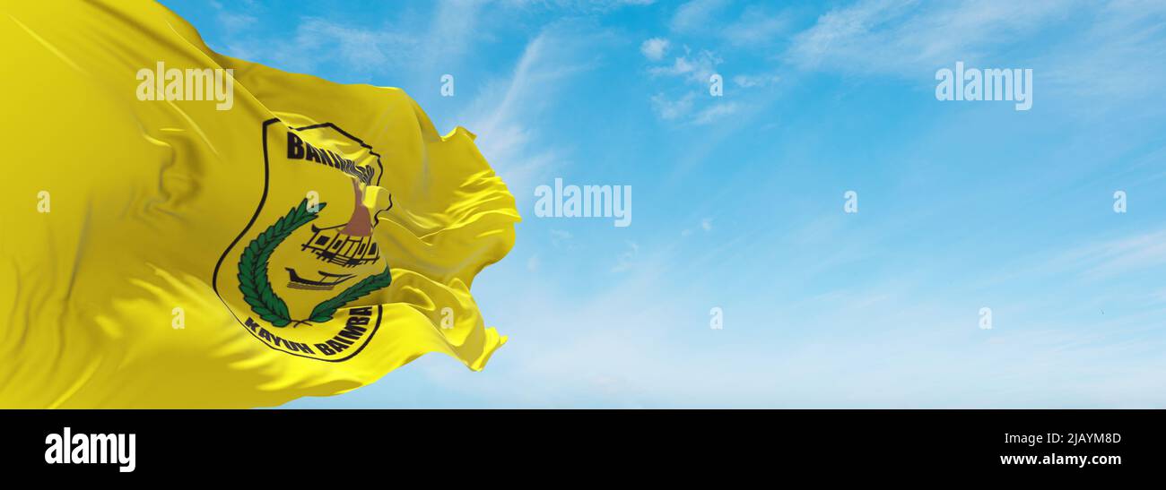 official flag of Banjarmasin City Indonesia at cloudy sky background on ...