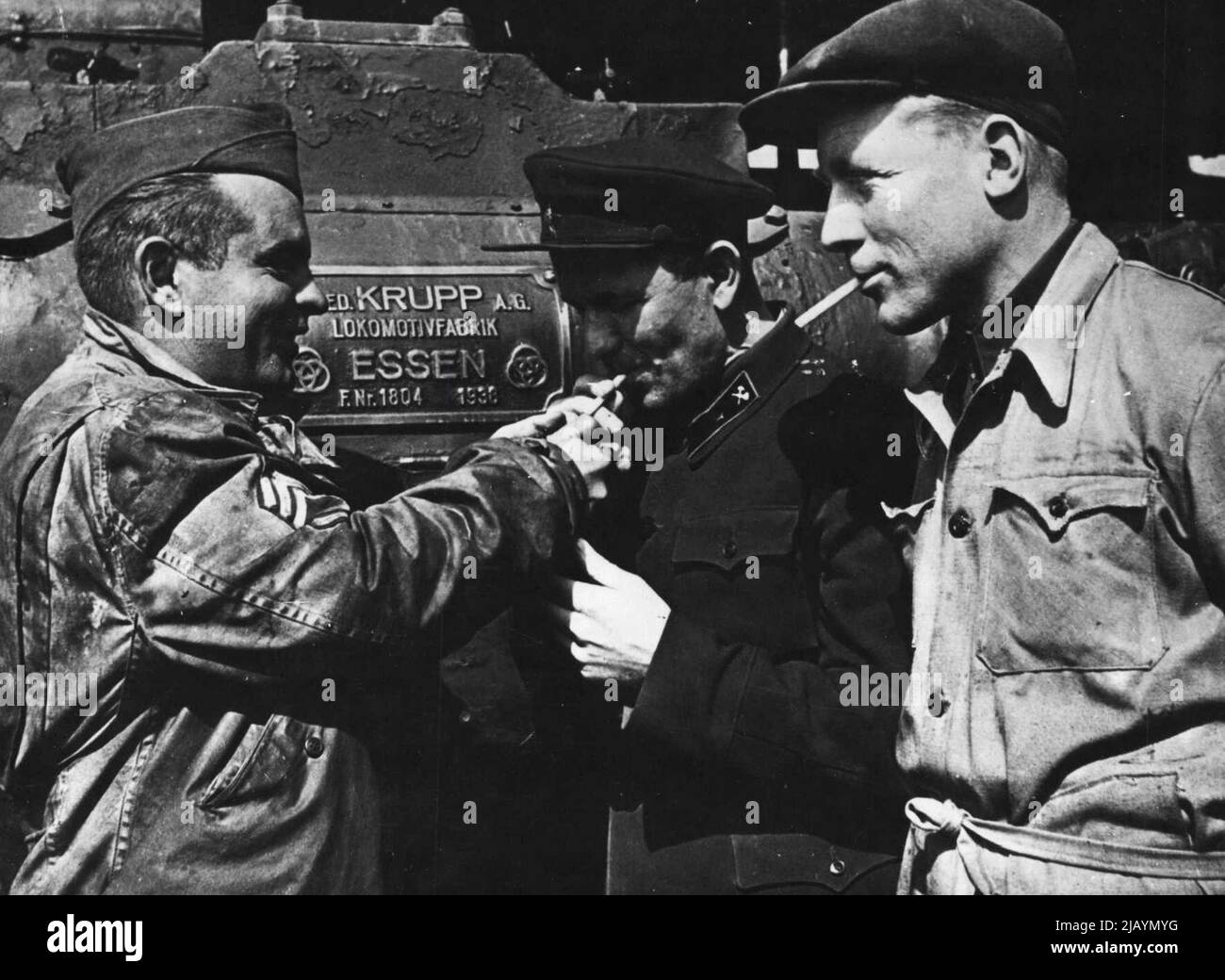 boarding a German locomotive to haul Lease-Lend material to the Soviet ...