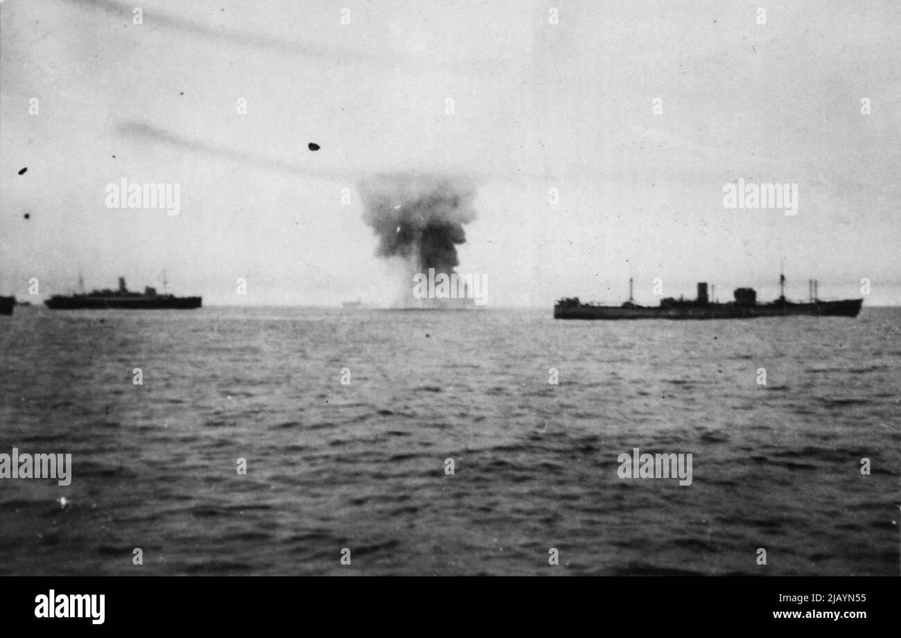 Bombing Of British Convoy On The Atlantic -- This rare photograph of ...