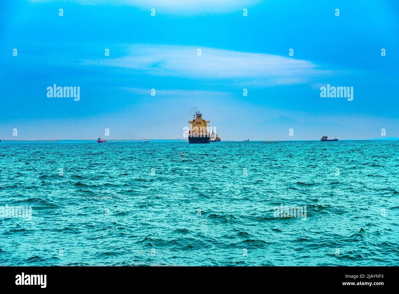 ship container ship on the high seas view from the stern Stock Photo ...
