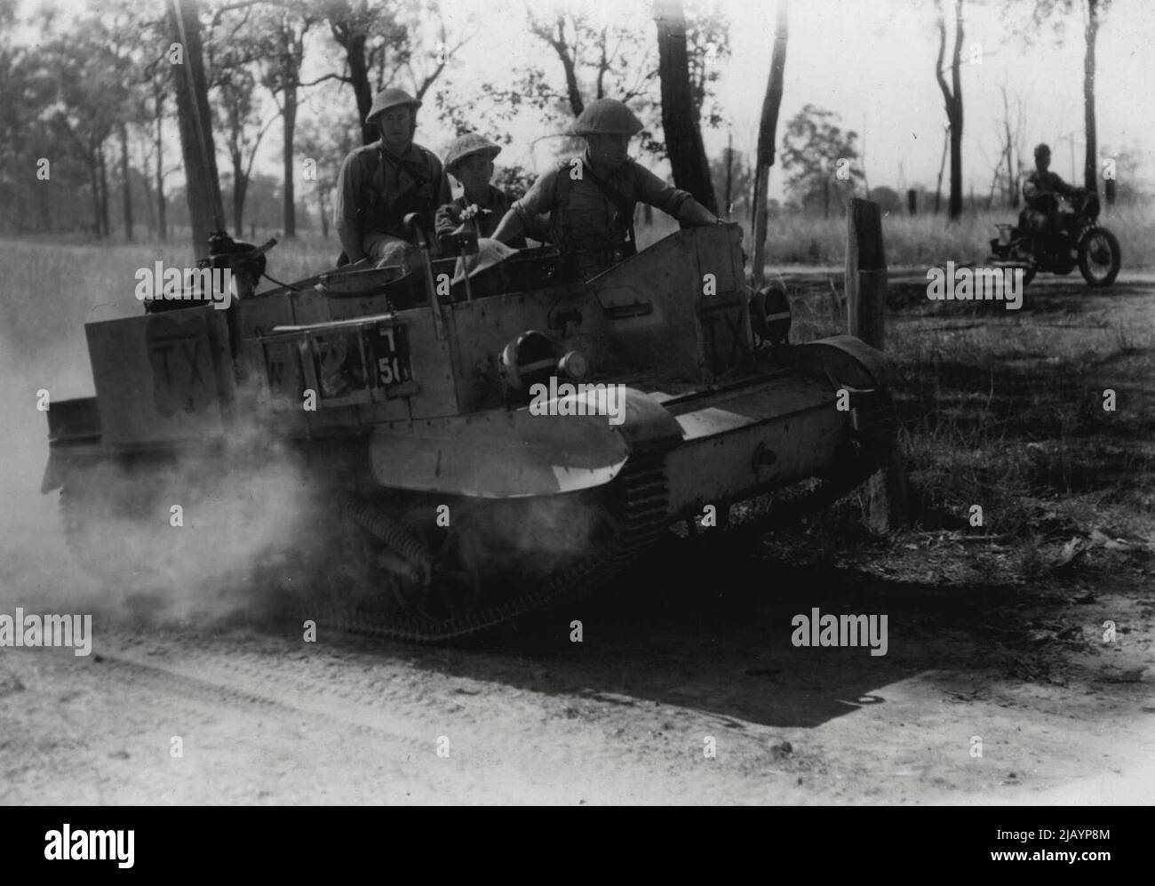 Bren gun carrier in action during A.I.F. manoeuvres at a battle station ...
