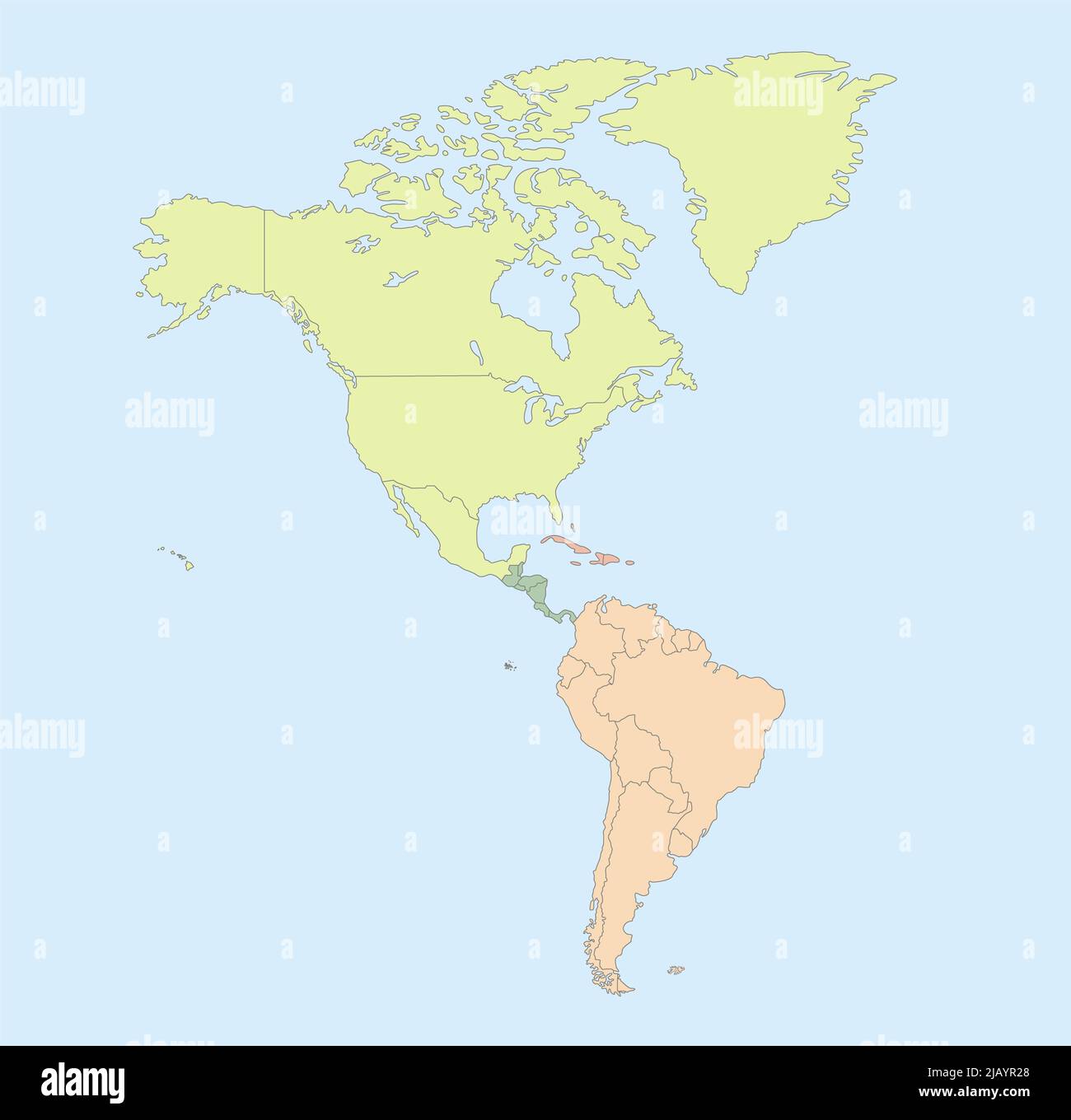 America map, classic color detailed map with states and islands, blank ...