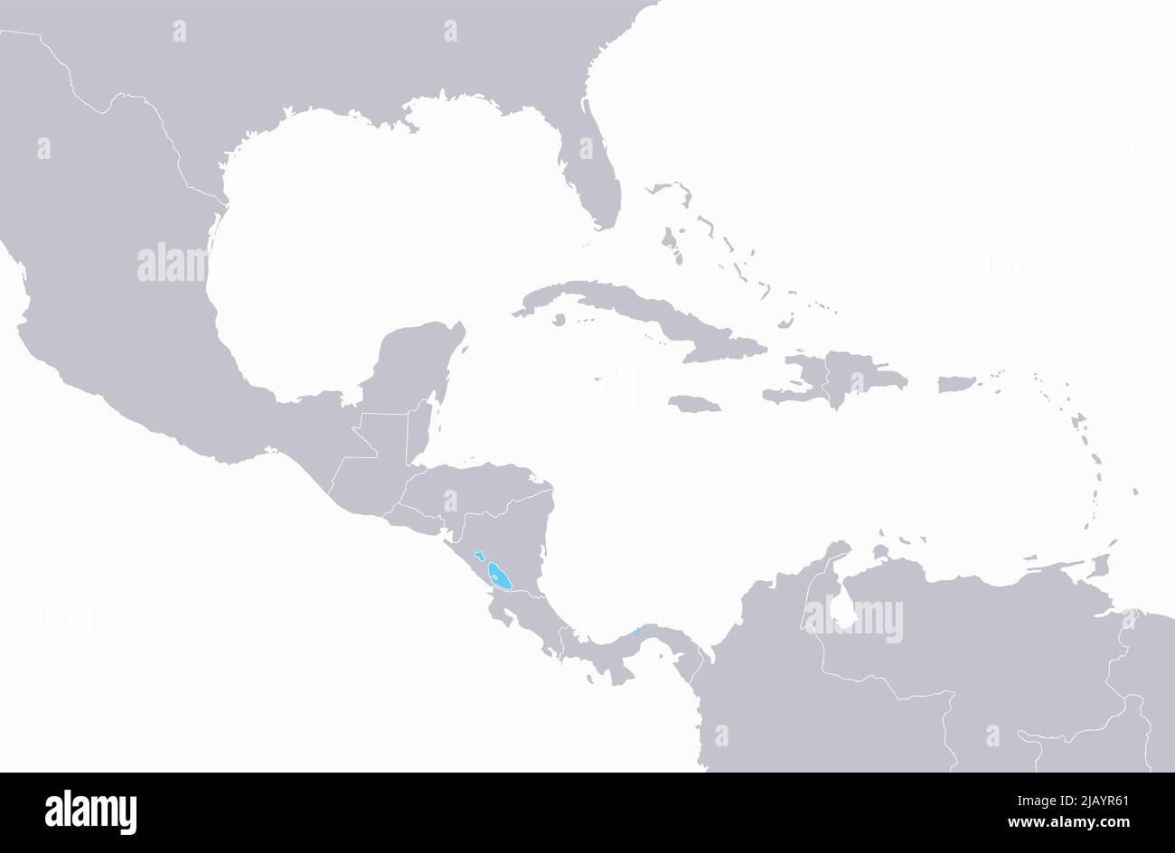 Central America and Caribbean islands map, gray on white background ...