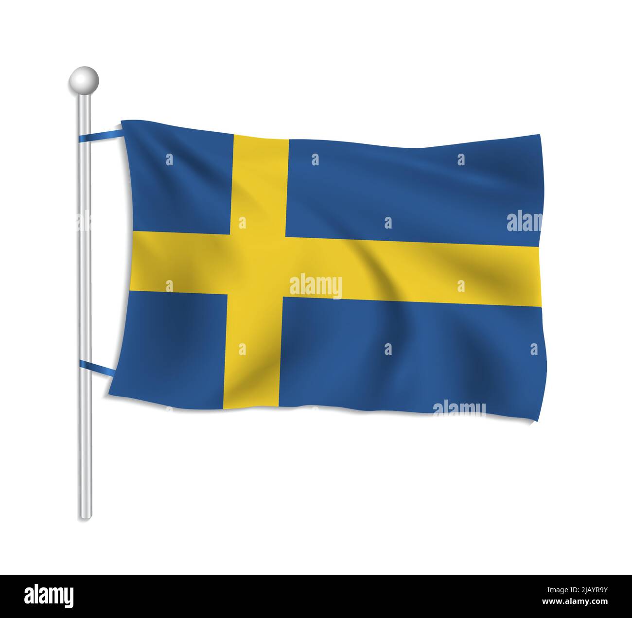 Sweden flag waves on a flagpole, white background vector Stock Vector ...