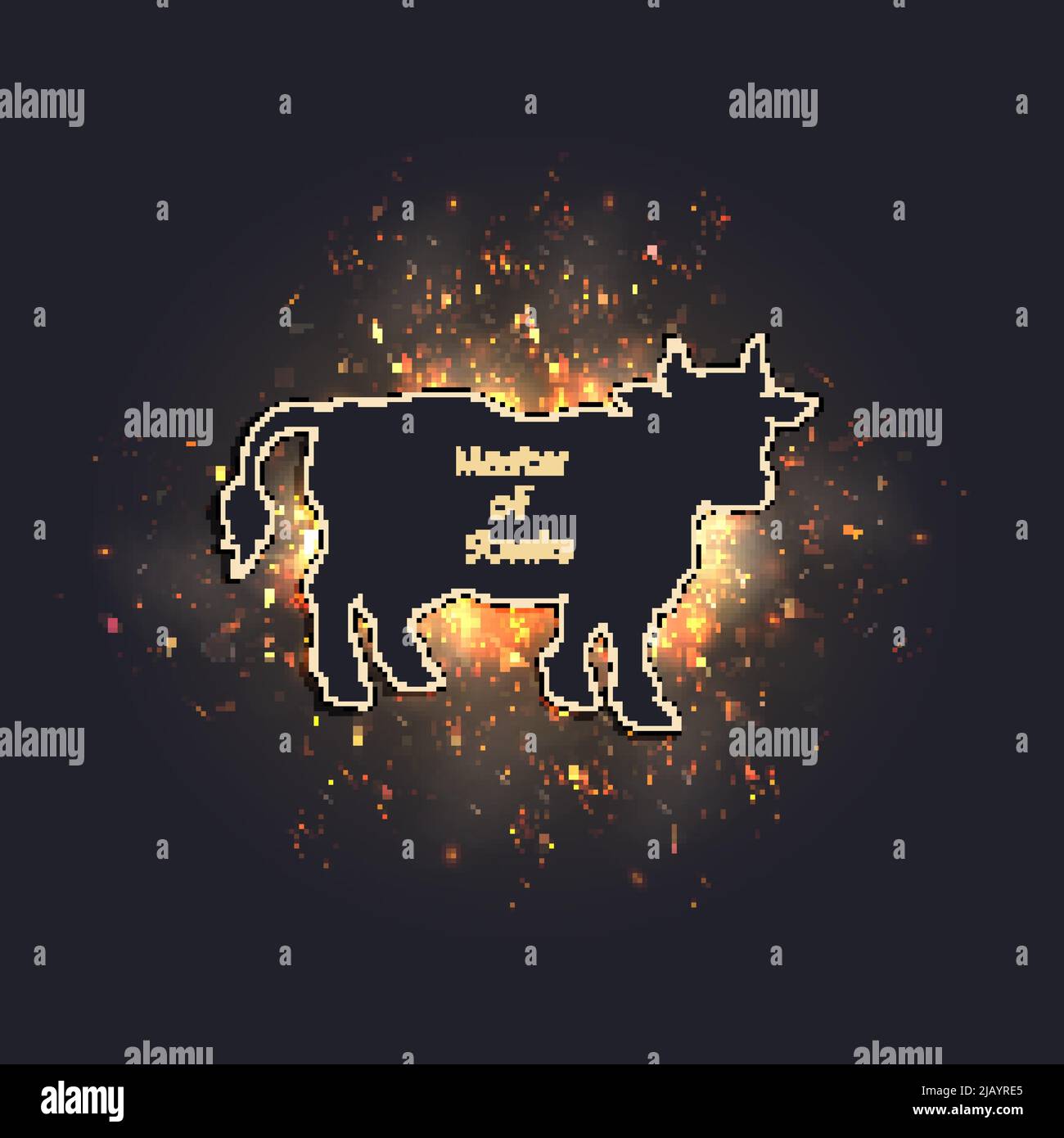 Bull on fire grill, cow as a blackboard on the barbecue menu vector ...