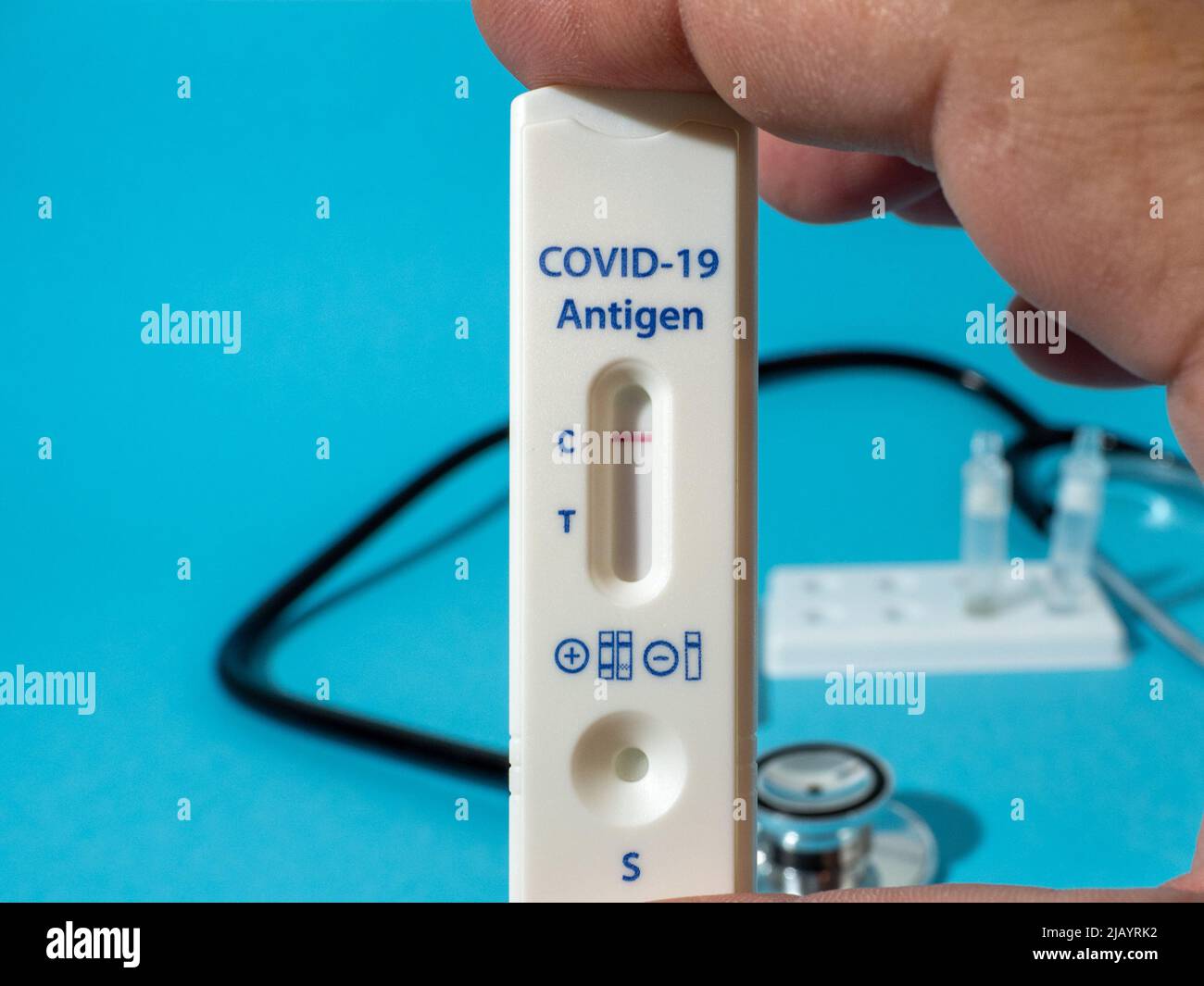 Negative test result using COVID-19 rapid testing device. High quality ...