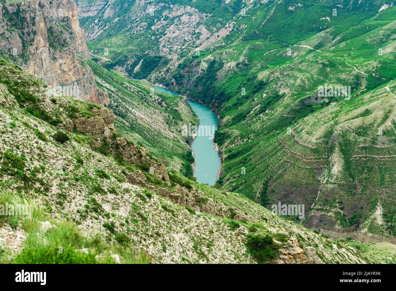 mountain landscape, deep canyon with blue river Stock Photo - Alamy
