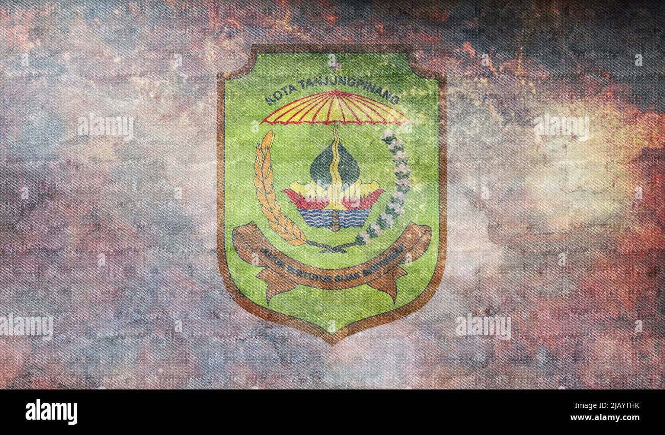 Top view of retro flag Tanjungpinang City Indonesia with grunge texture ...