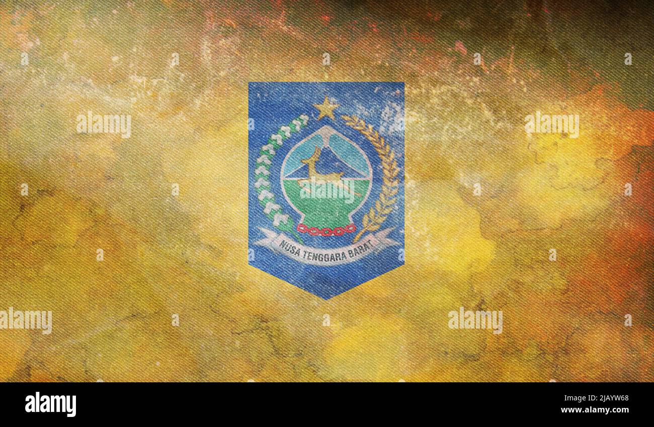 Top view of retro flag West Nusa Tenggara Indonesia with grunge texture ...