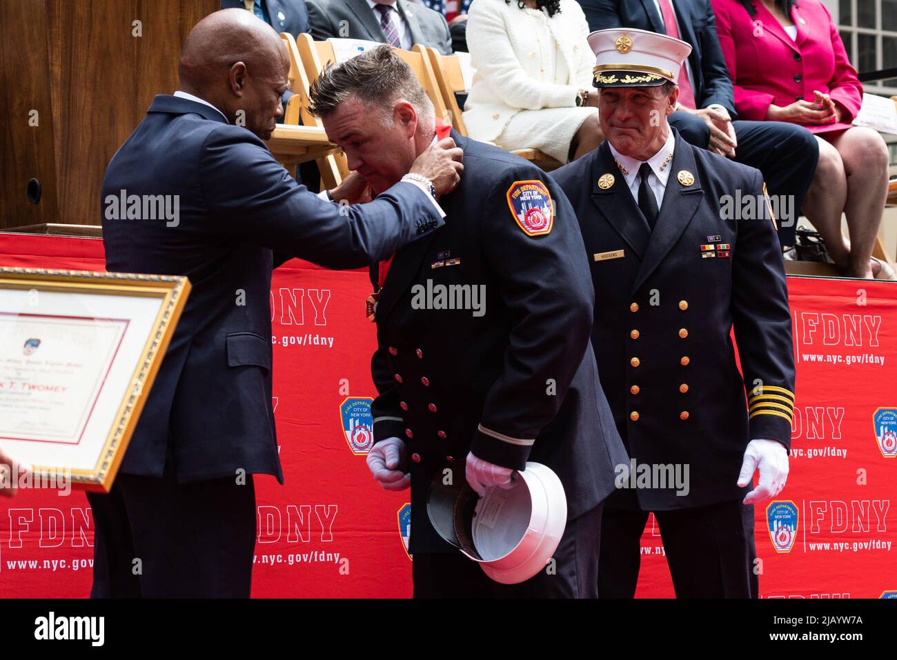 New York, USA. 01st June, 2022. NYC Mayor Eric Adams presents FDNY ...