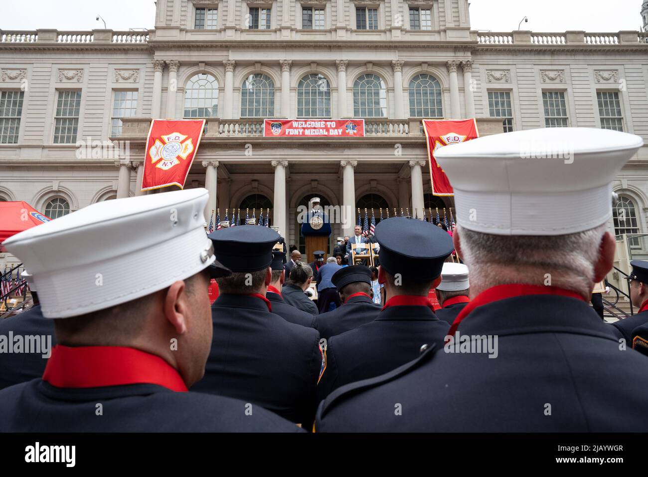 New York, USA. 01st June, 2022. FDNY members attend the FDNY Medal Day ...