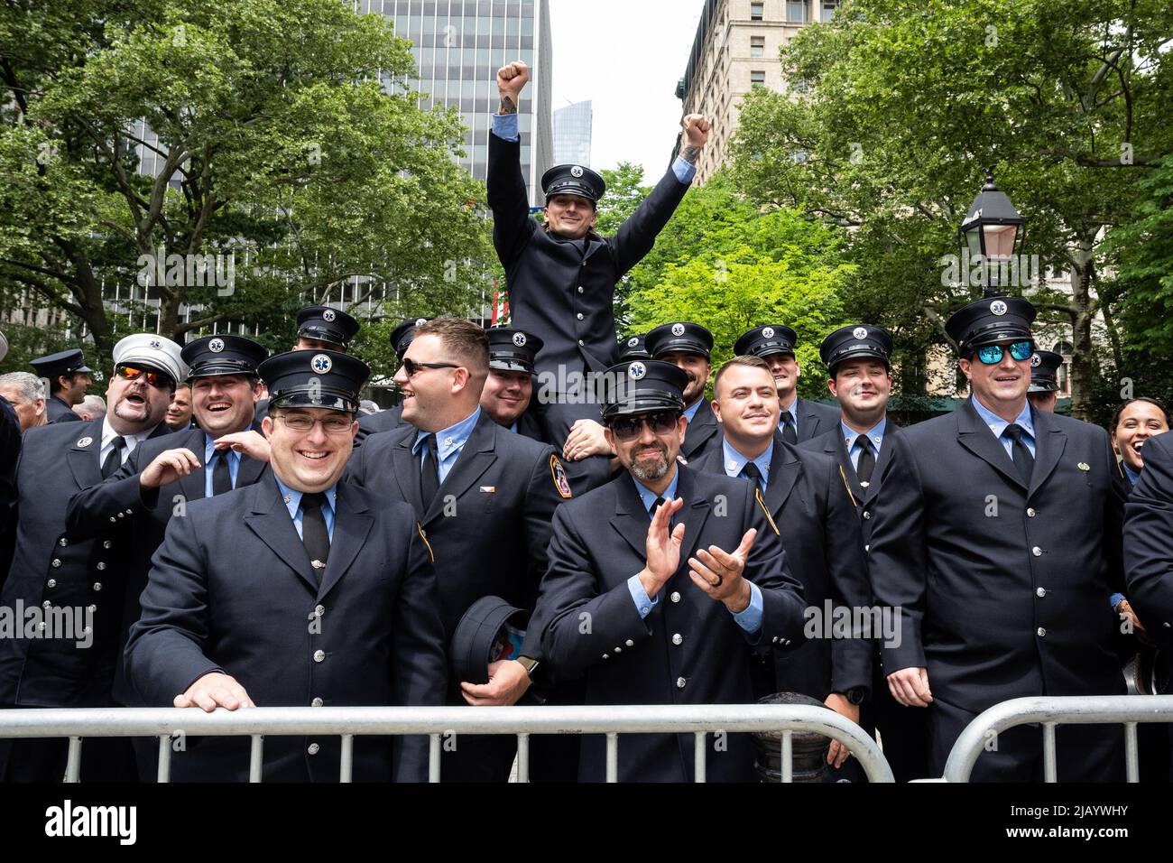 New York, USA. 01st June, 2022. FDNY firefighters cheer for the medal ...