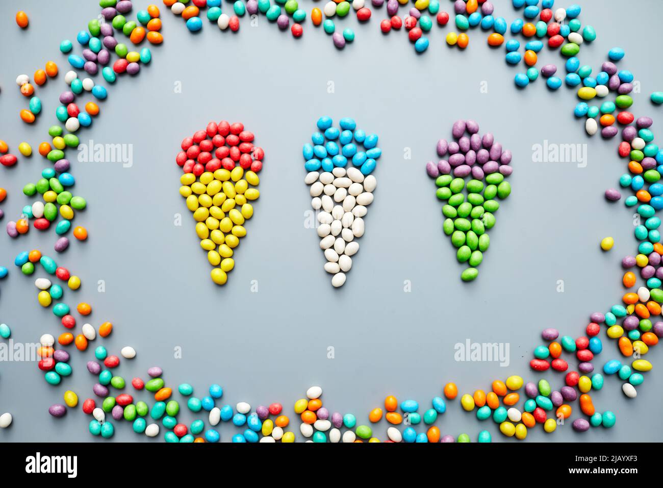 Jelly bean creativity: bright jellybeans laid out in shape of ice cream ...
