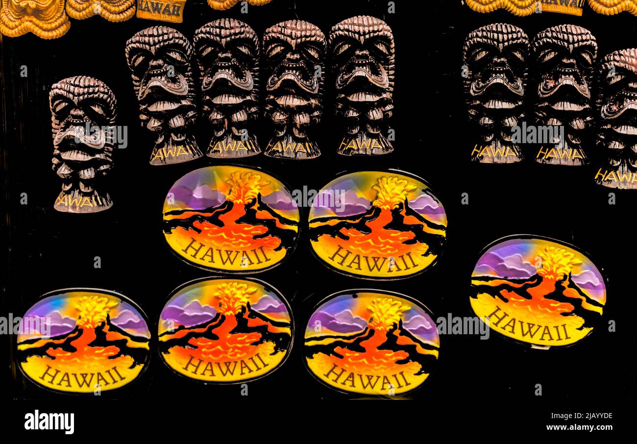 Colorful Hawaiian Gods Volcanos Magnets Waikiki Honolulu Hawaii Stock ...