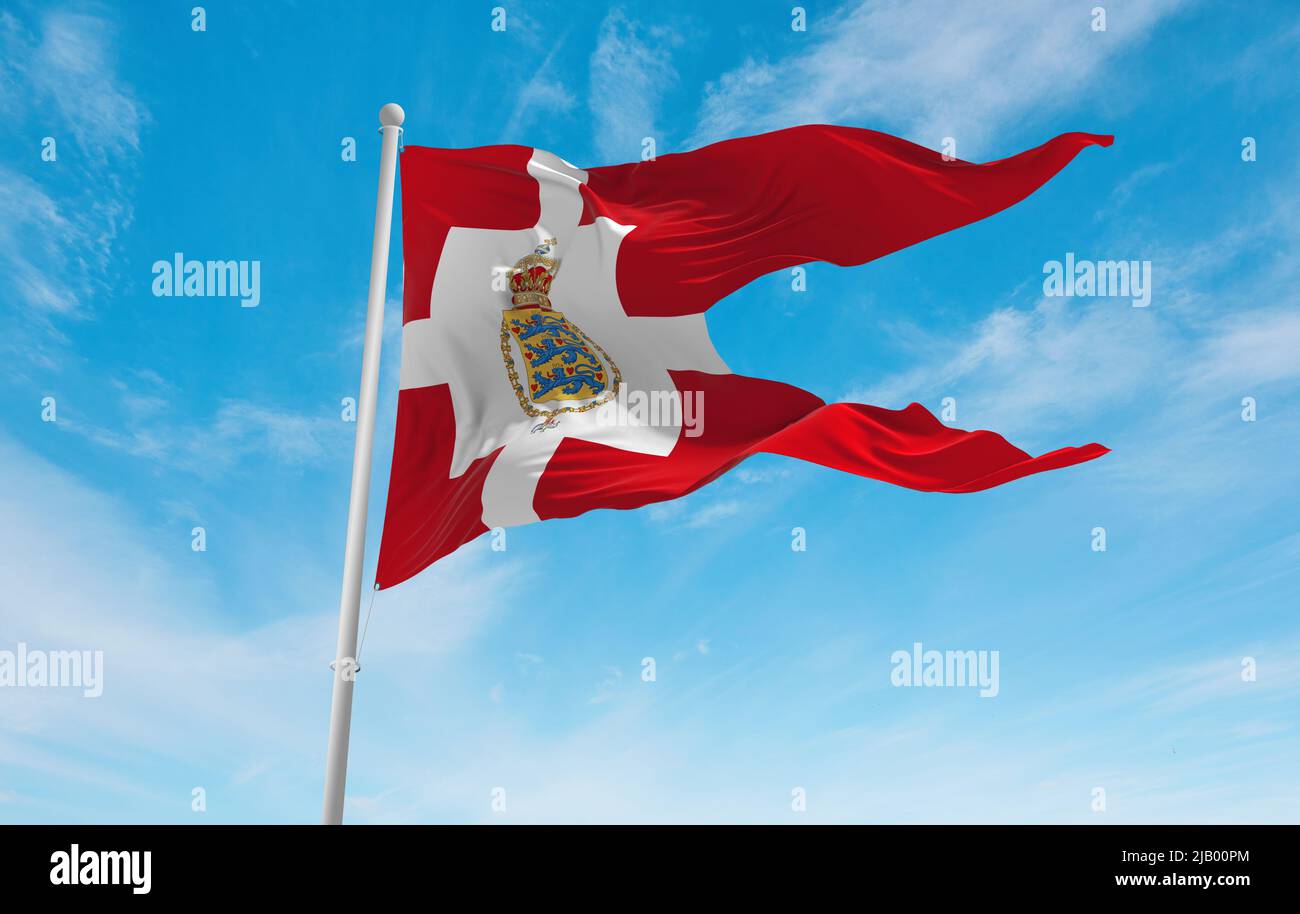 official flag of Standard Crown Prince , Denmark at cloudy sky ...