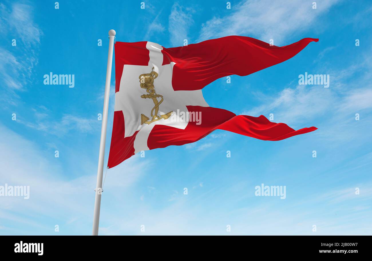 official flag of Standard Minister Defense , Denmark at cloudy sky ...