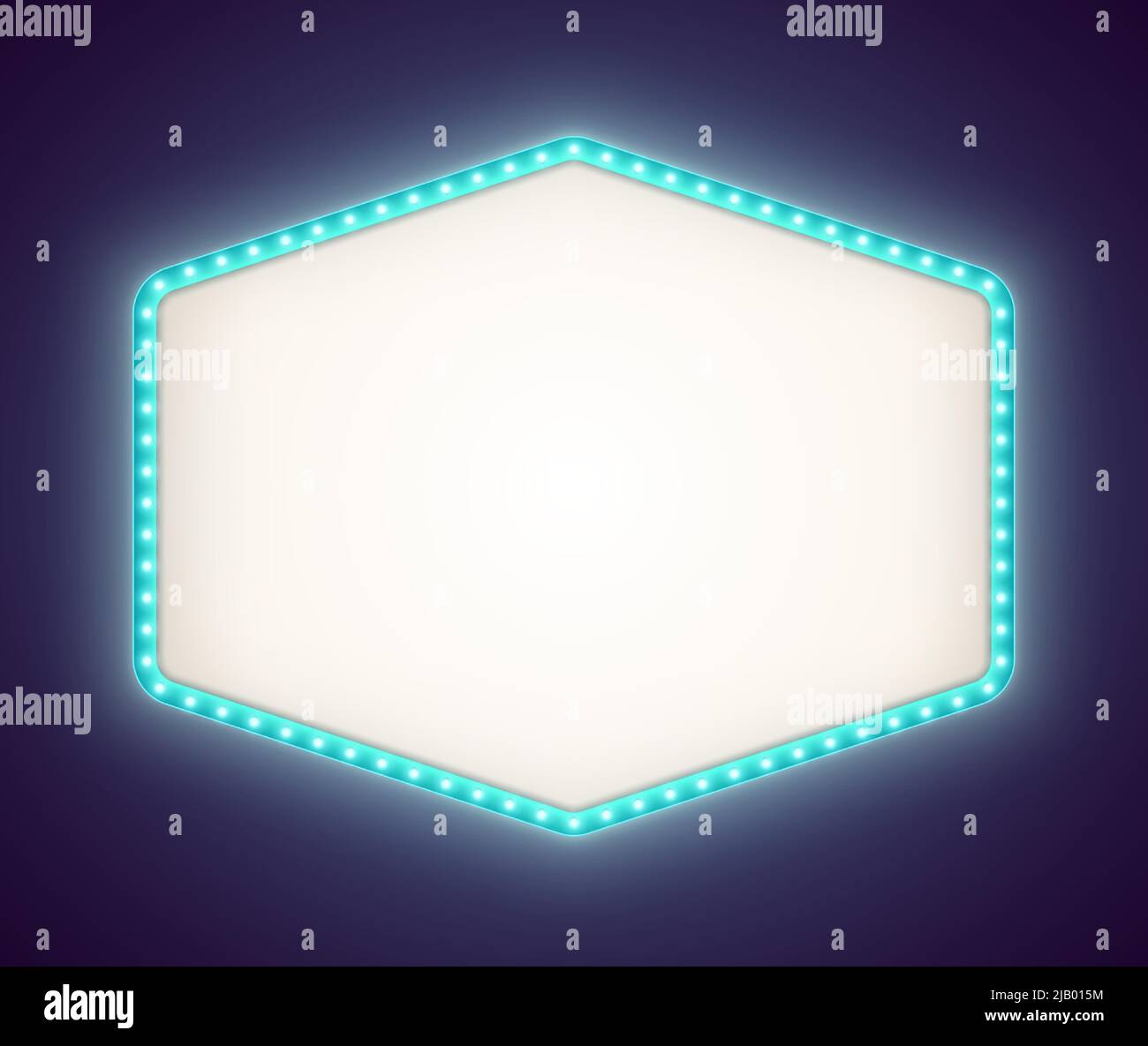 Blue retro lightbox with white light bulbs, vintage theater signboard ...