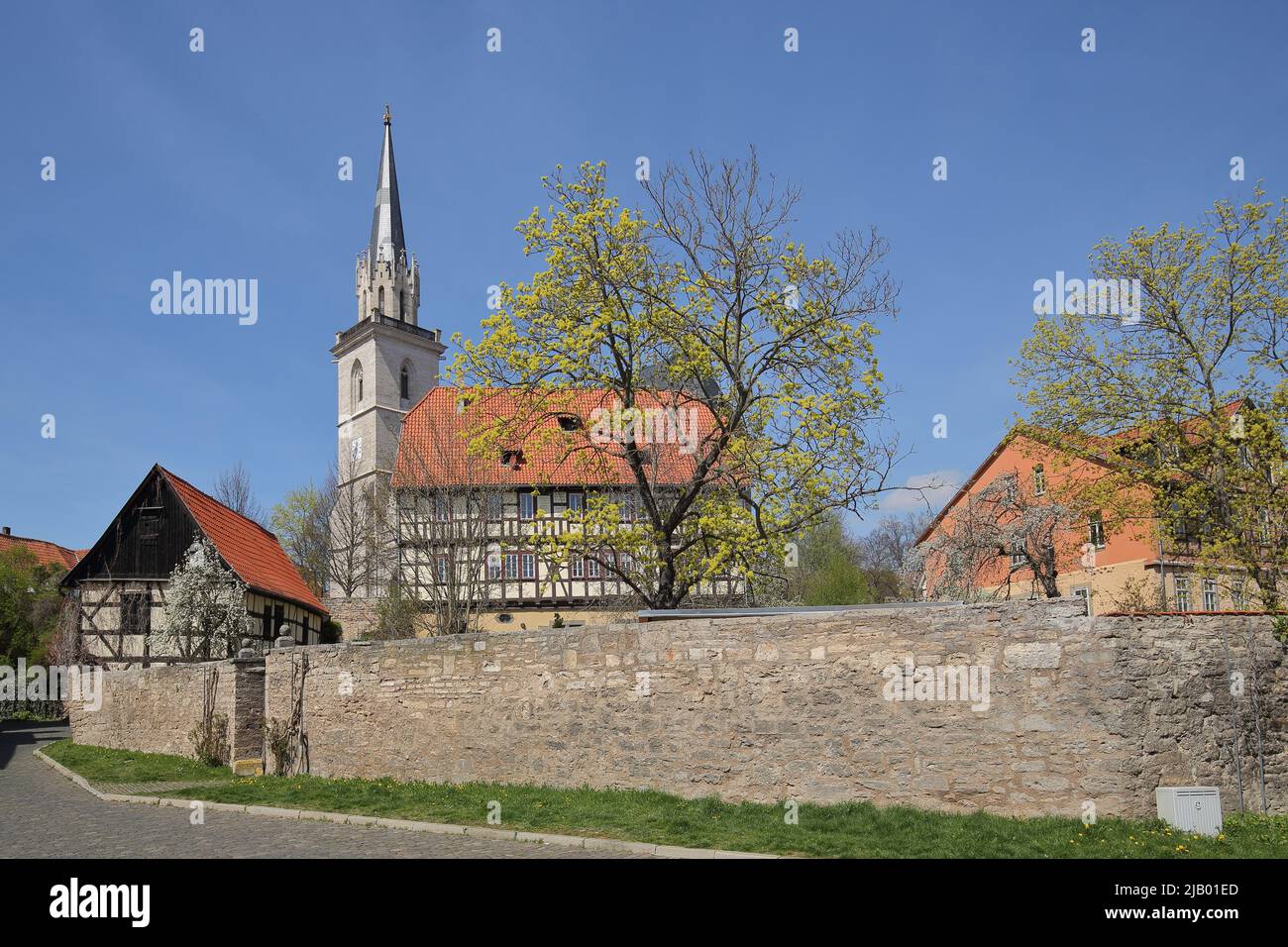 Historic city wall and St. Stephani Church in Bad Langensalza ...