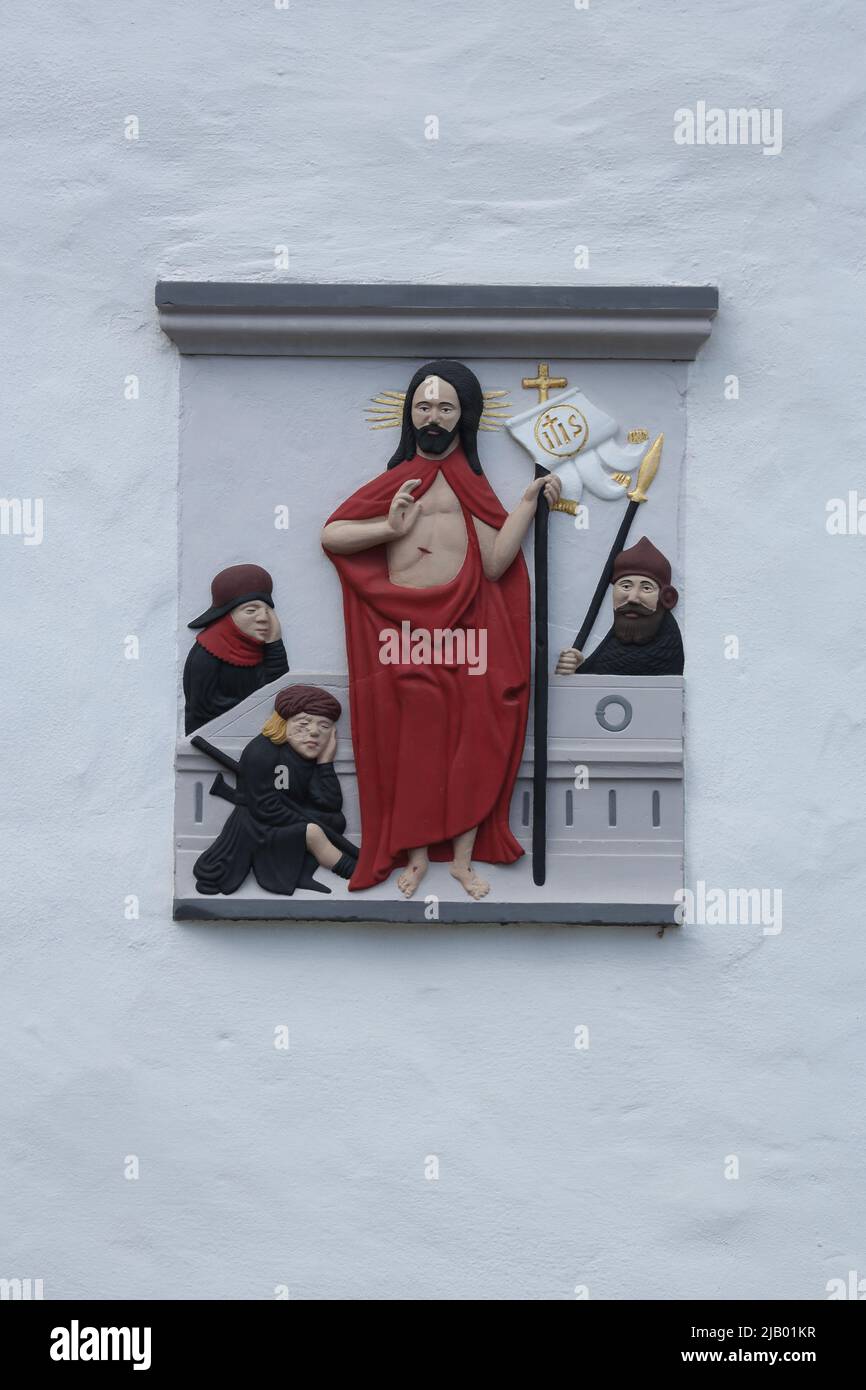 Modern relief with Jesus and disciples at the Lutherhaus in Eisenach ...