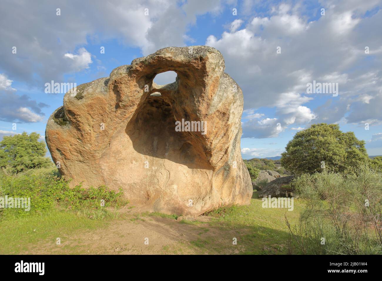 Spiky rock with hole in Los Barruecos, Extremadura, Spain Stock Photo ...