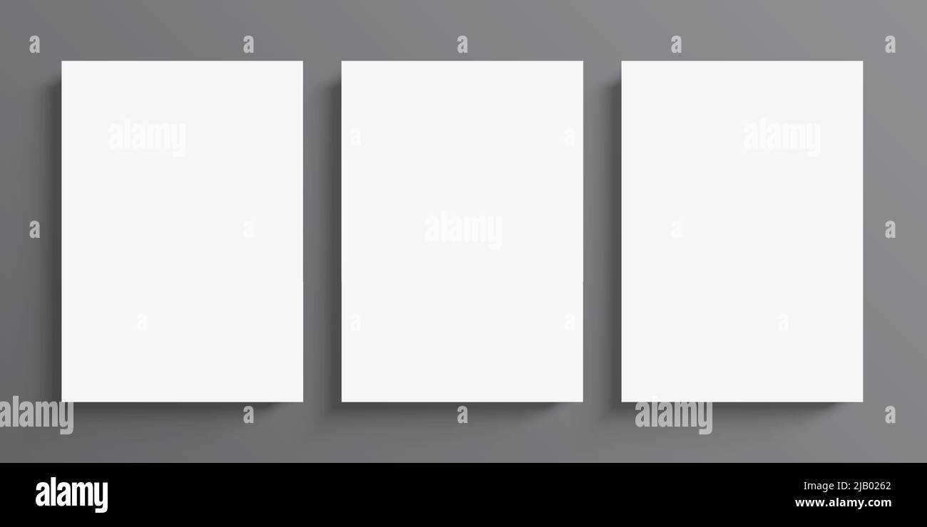 3 blank white paper posters hanging on grey wall background. Poster ...