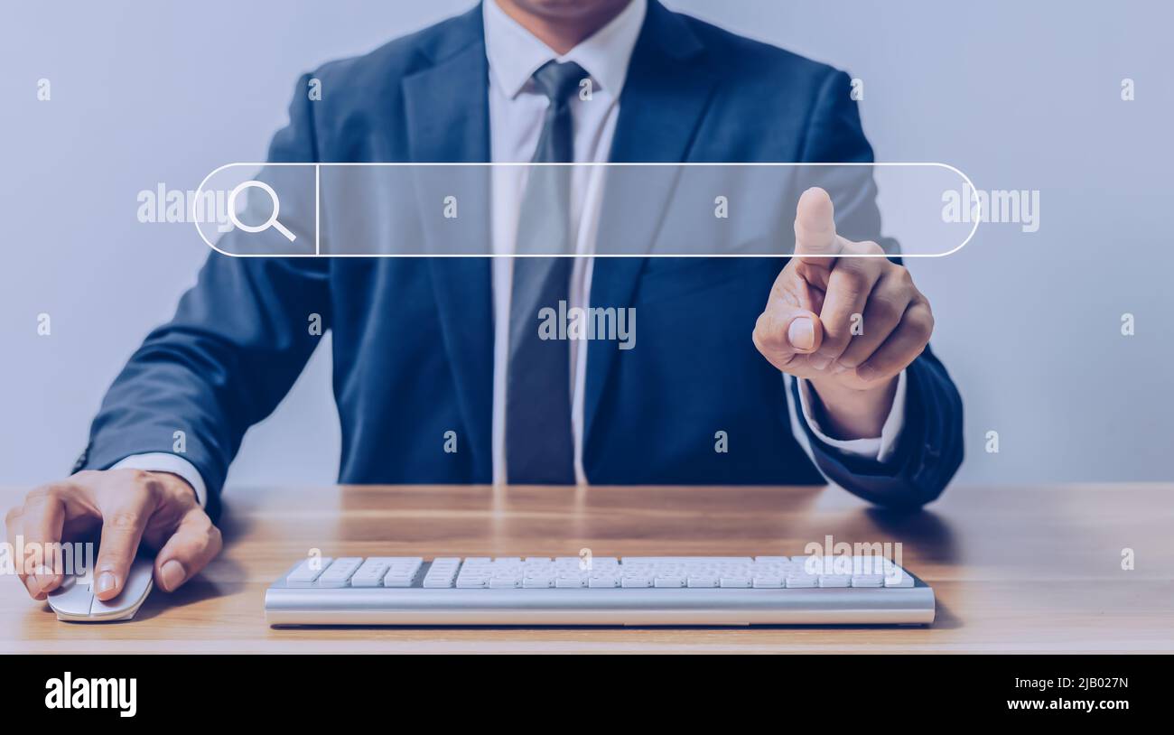 career information search concept young business man looking at online ...