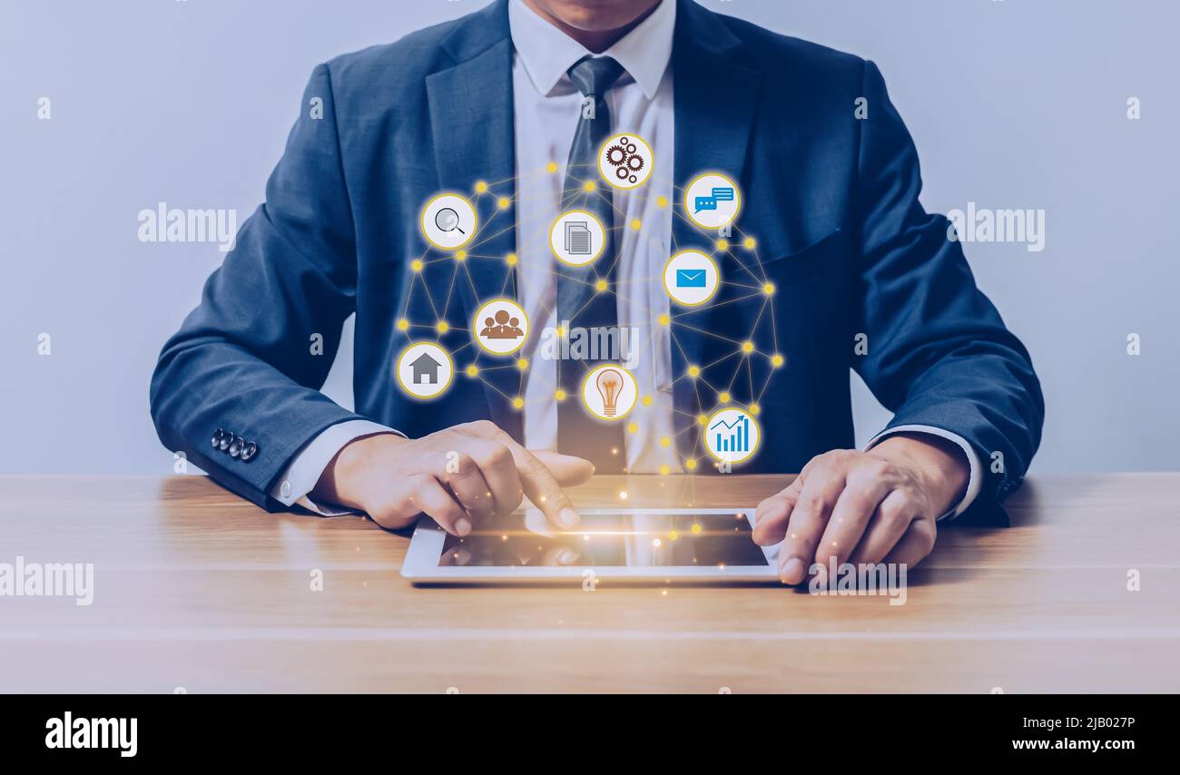 Business people use smart brain information management concept tablet ...