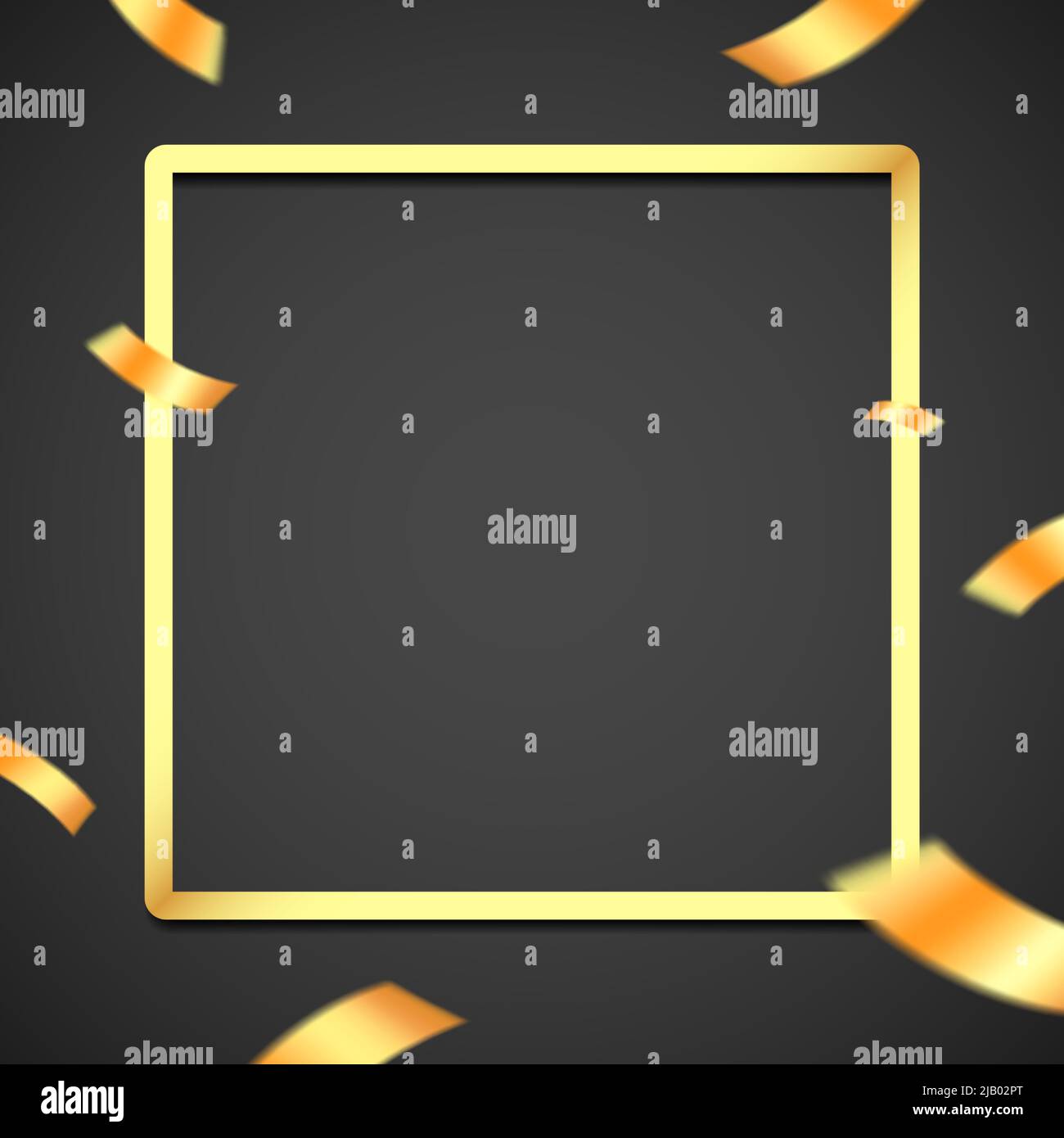 Premium style golden frame with flying confetti on a black background ...