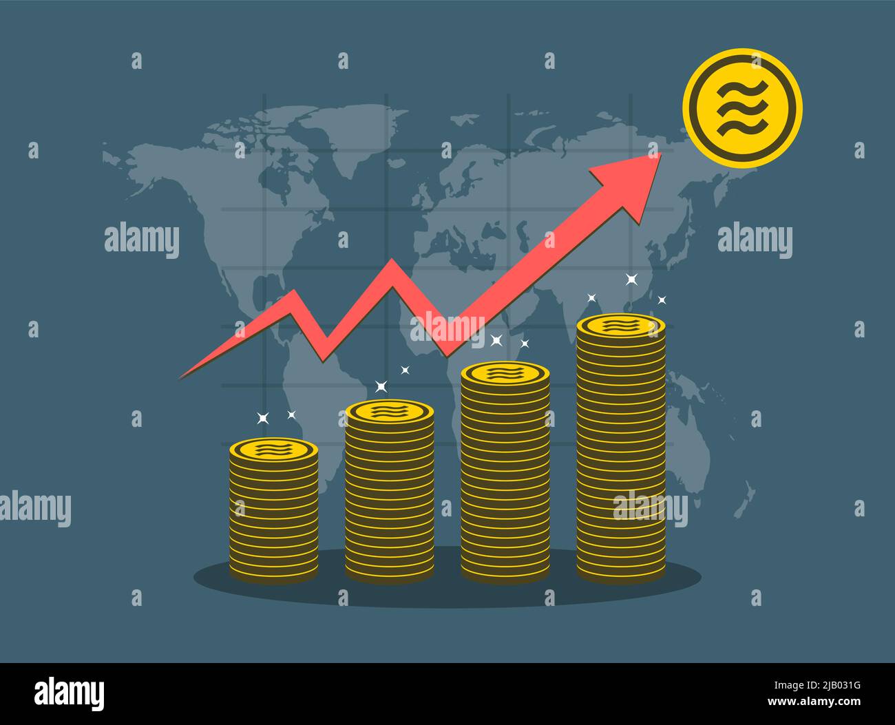 Libra coin concept growth chart on background map world.vector ...