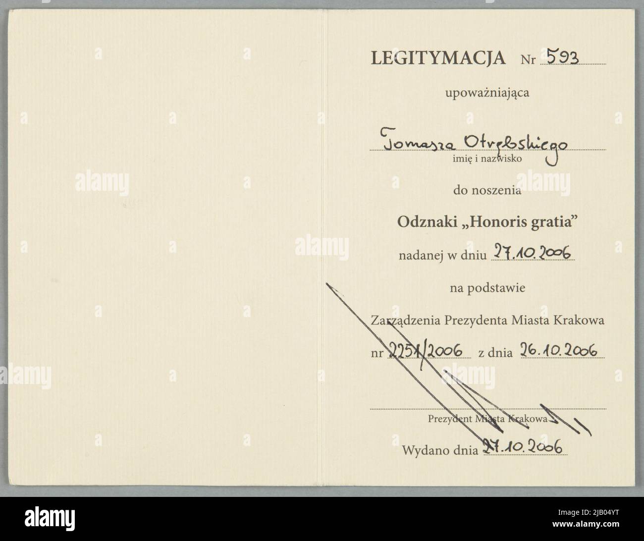 ID card No. 593 Badges honor unknown label Stock Photo - Alamy