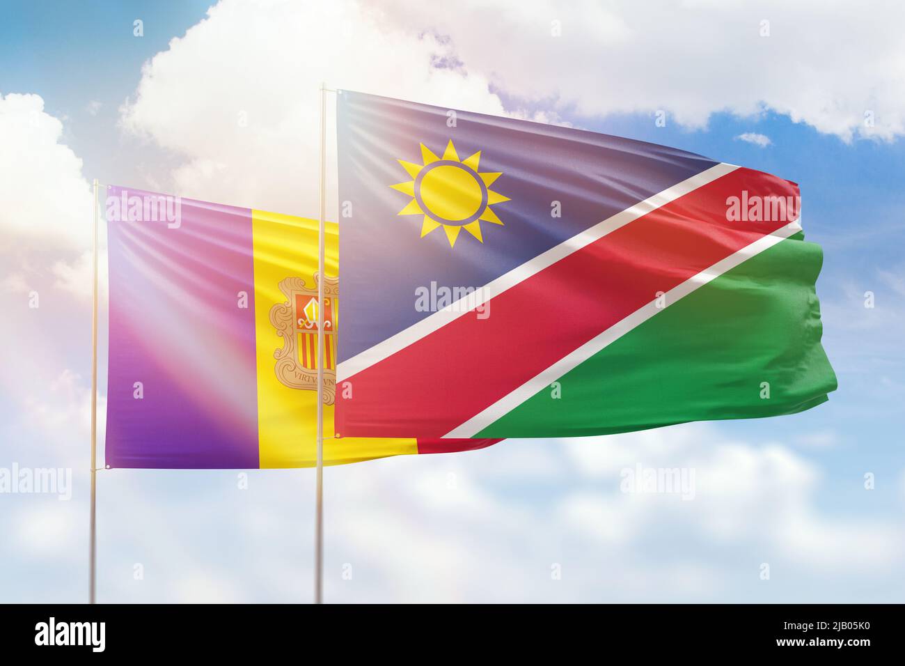 Sunny blue sky and flags of namibia and andorra Stock Photo - Alamy