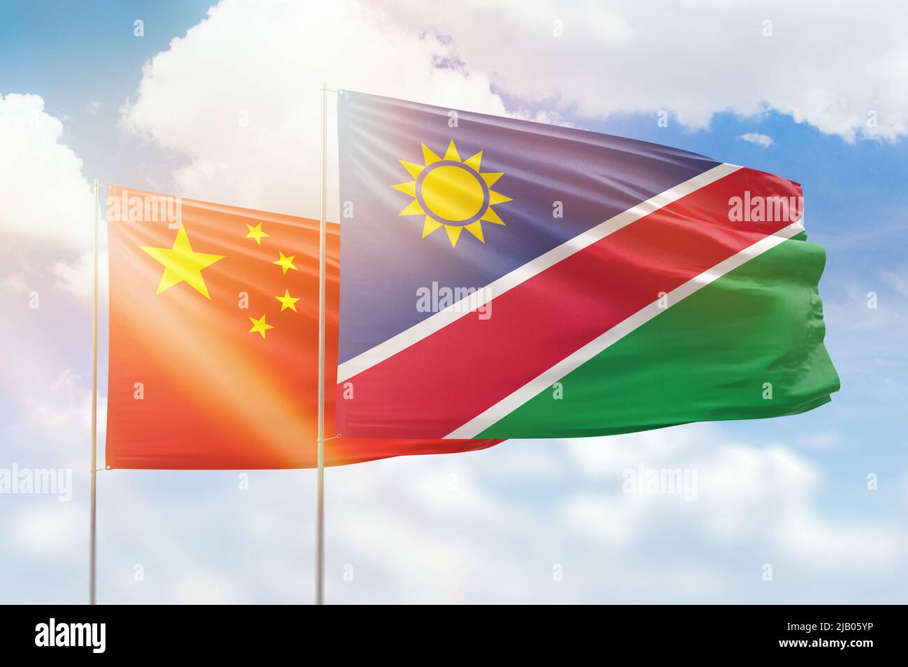 Sunny blue sky and flags of namibia and china Stock Photo - Alamy