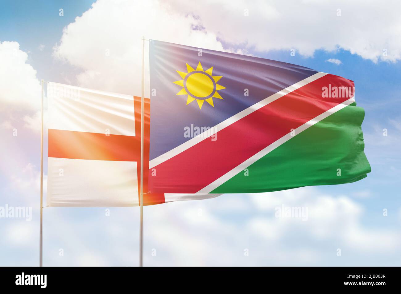 Sunny blue sky and flags of namibia and england Stock Photo - Alamy