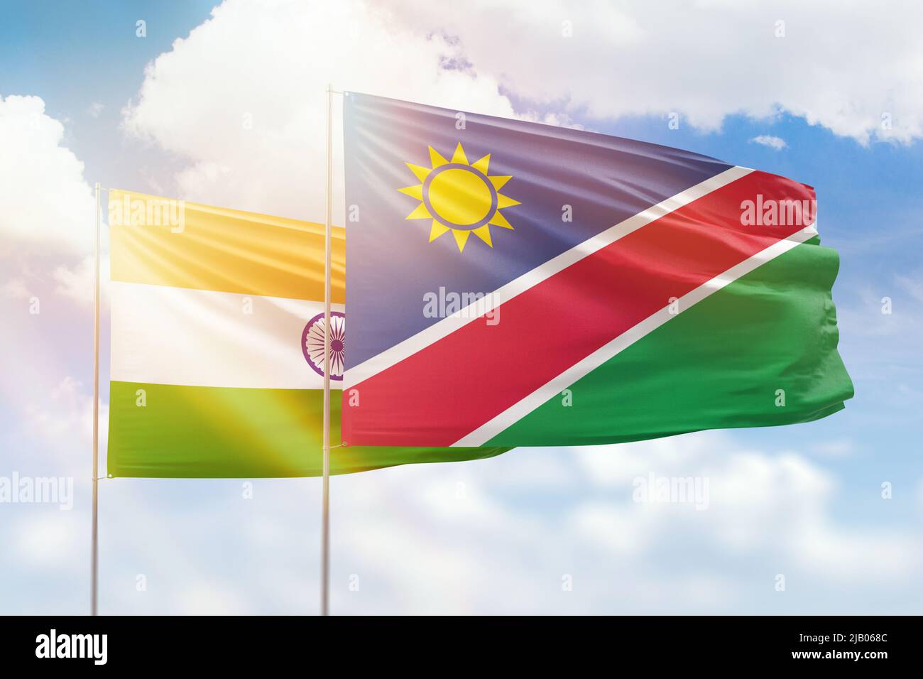 Sunny blue sky and flags of namibia and india Stock Photo - Alamy