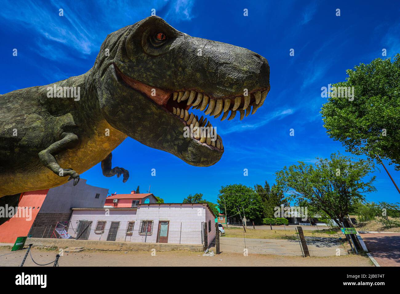 A Tyrannosaurus rex dinosaur sculpture in Esqueda, Mexico. Pueblo ...