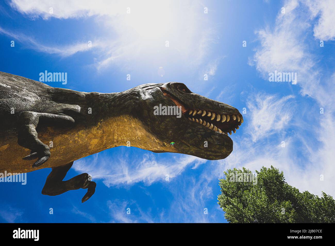 A Tyrannosaurus rex dinosaur sculpture in Esqueda, Mexico. Pueblo ...