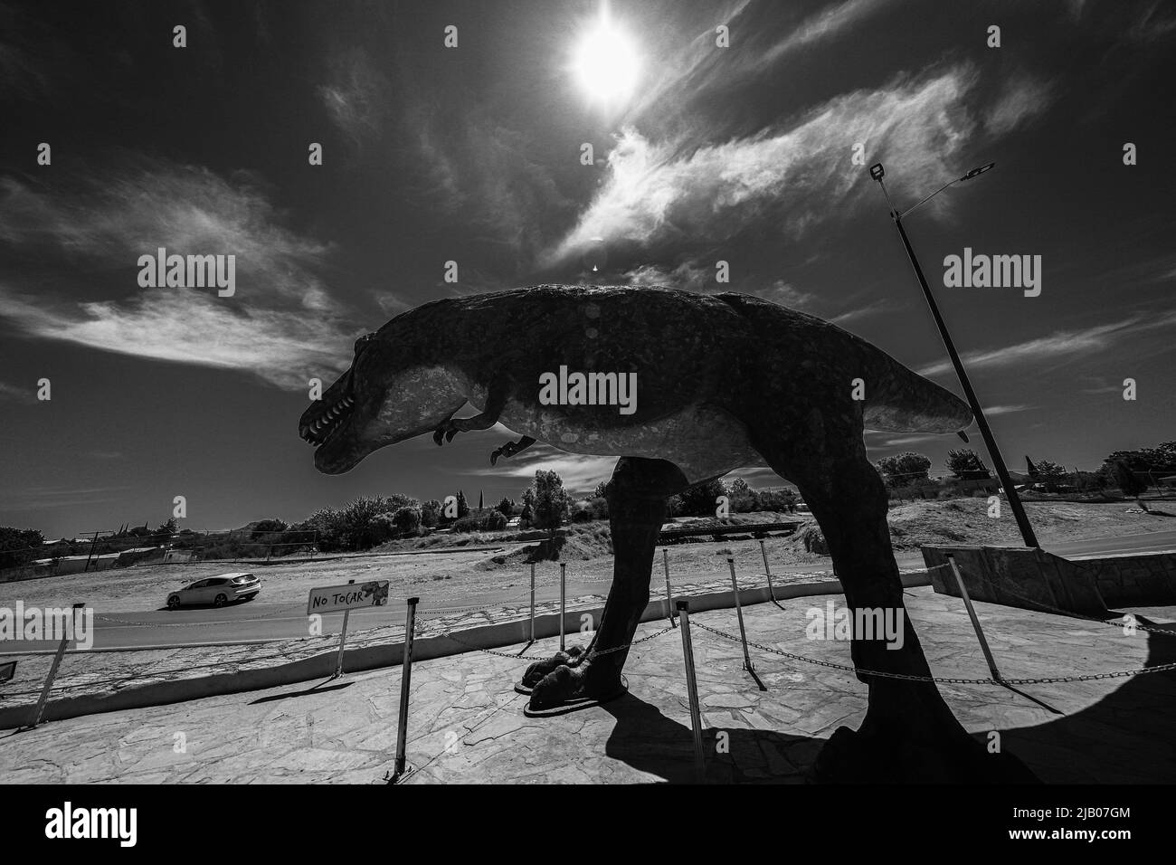 A Tyrannosaurus rex dinosaur sculpture in Esqueda, Mexico. Pueblo ...
