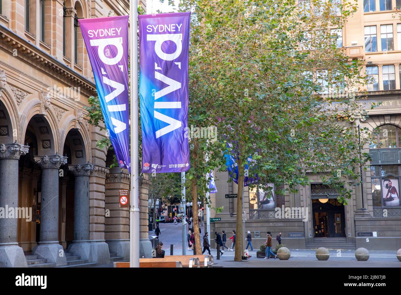 Vivid Sydney 2022 banners flying in Martin Place Sydney city centre,NSW ...