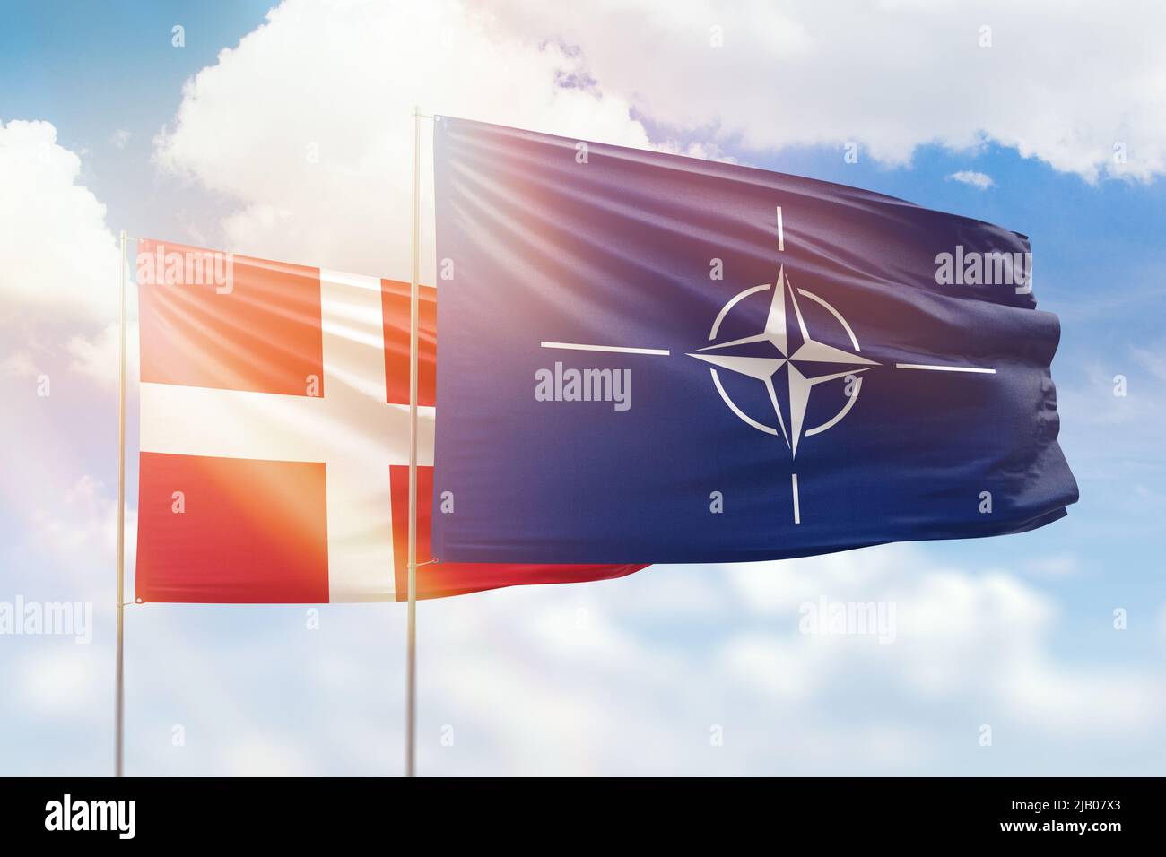 Sunny blue sky and flags of nato and denmark Stock Photo - Alamy