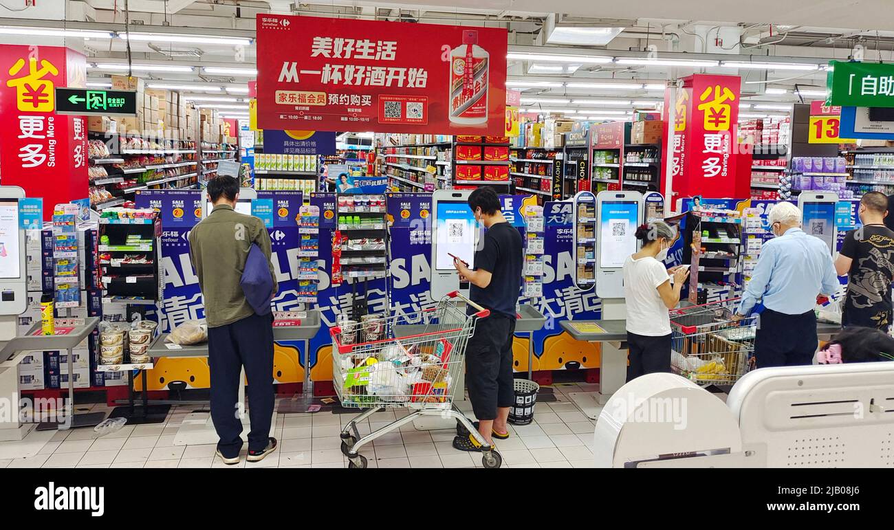 SHANGHAI, CHINA - JUNE 1, 2022 - Citizens shop at a Carrefour ...