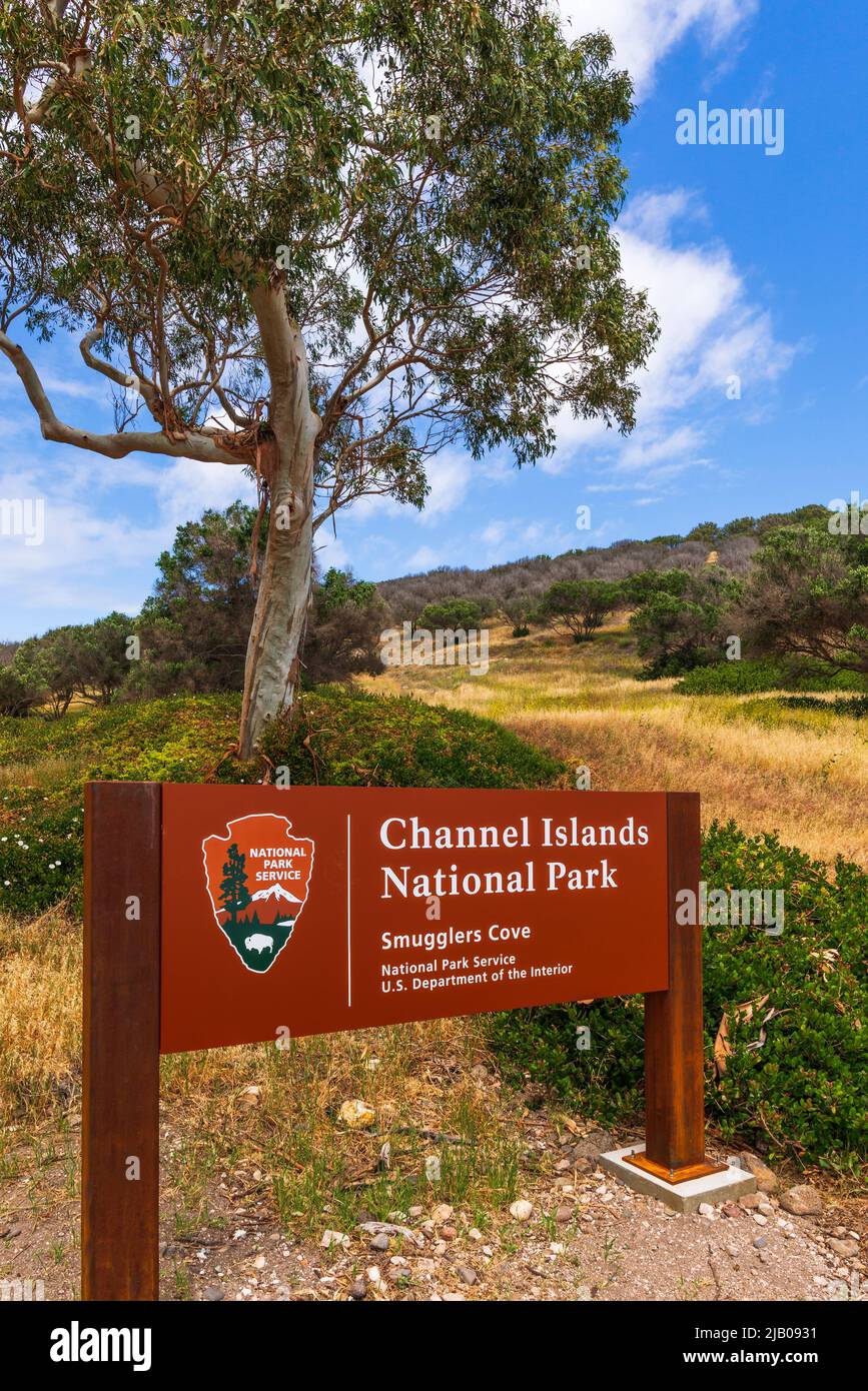National Park sign at Smugglers Cove, Santa Cruz Island, Channel ...