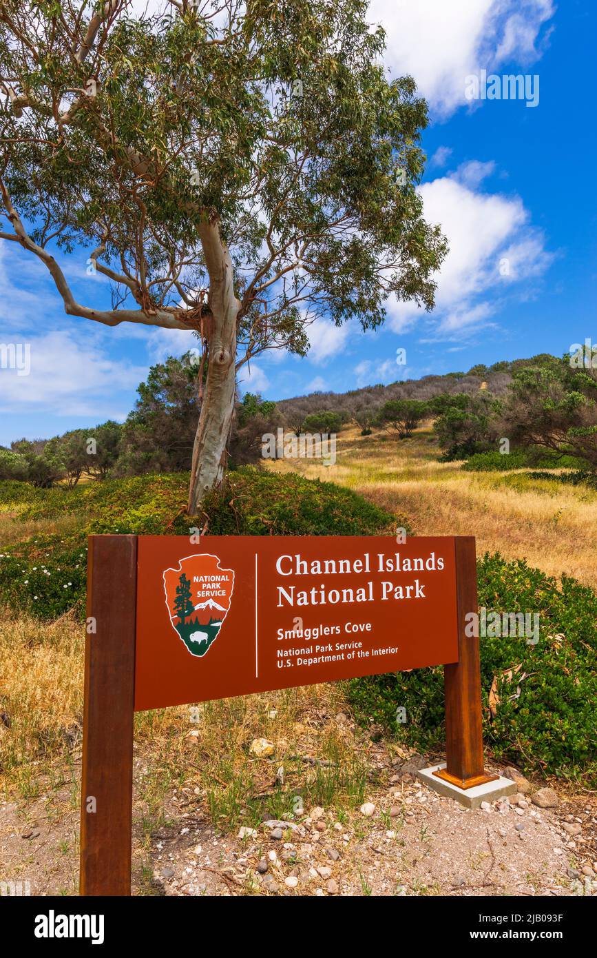 National Park sign at Smugglers Cove, Santa Cruz Island, Channel ...
