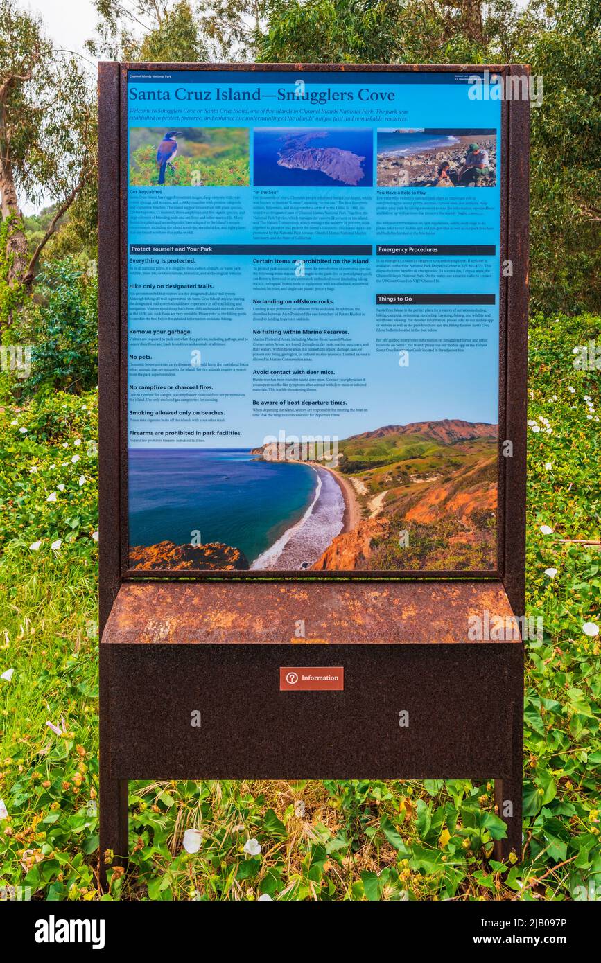 Interpretive sign at Smugglers Cove, Santa Cruz Island, Channel Islands ...