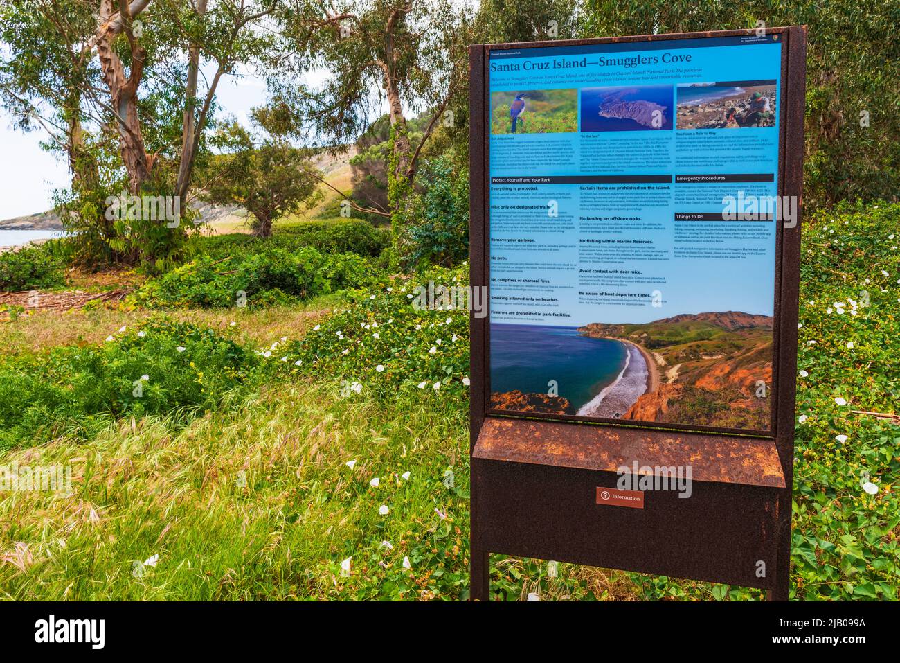 Interpretive sign at Smugglers Cove, Santa Cruz Island, Channel Islands ...